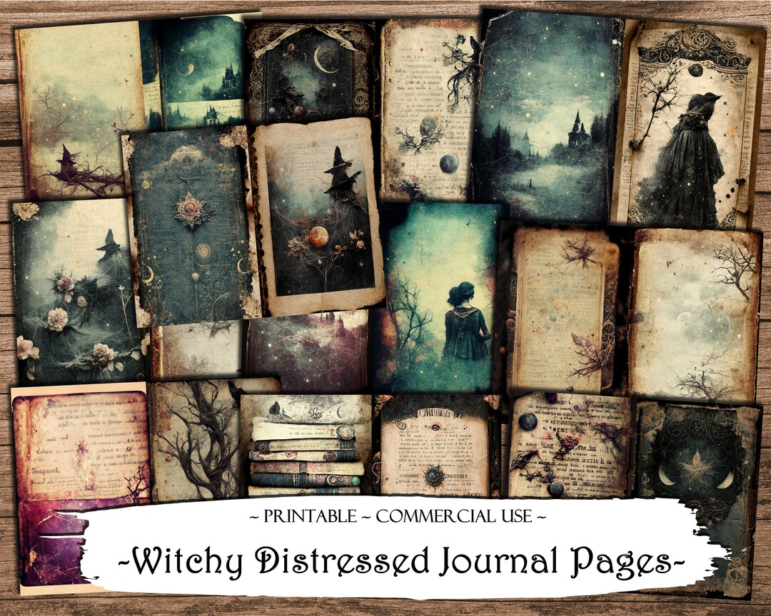 Witchy Distressed Journal Pages, Junk Journal Kit, Journaling Supplies ...
