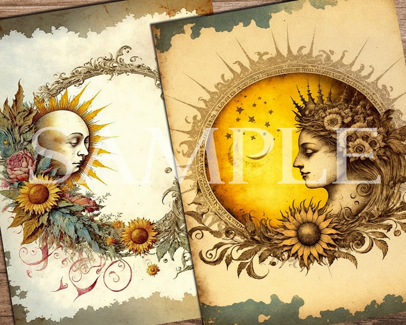 Sun and Moon Journal Pages: Printable Scrapbook Ephemera (digital Paper ...