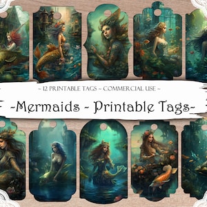 Mermaids Junk Journal Tags, Printable Tags, Junk Journal Supplies ...