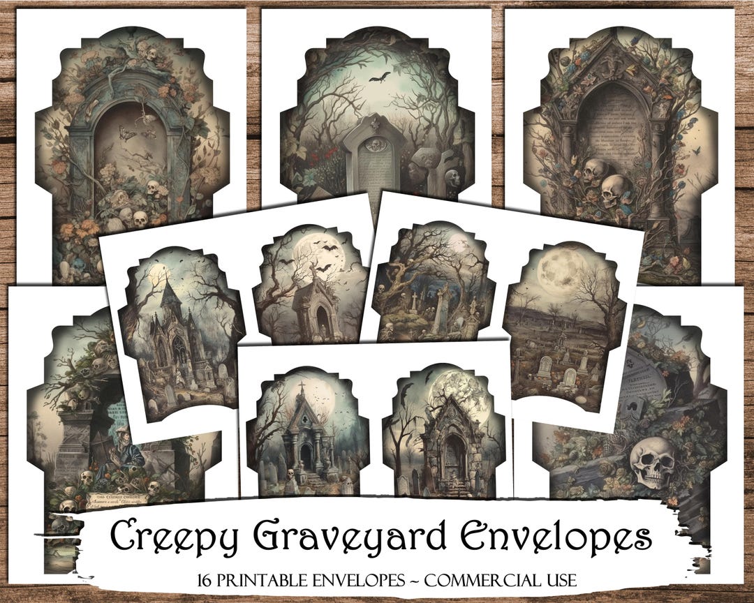 12 Creepy Graveyard Envelopes, Junk Journal Envelopes, Junk Journal ...