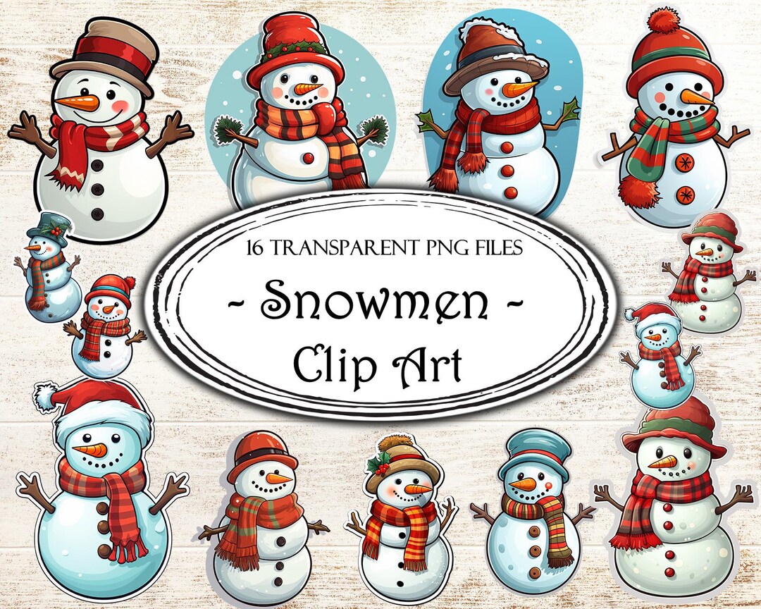Snowmen Clip Art, PNG Files, Transparent PNG, Clipart Graphics, Digital ...