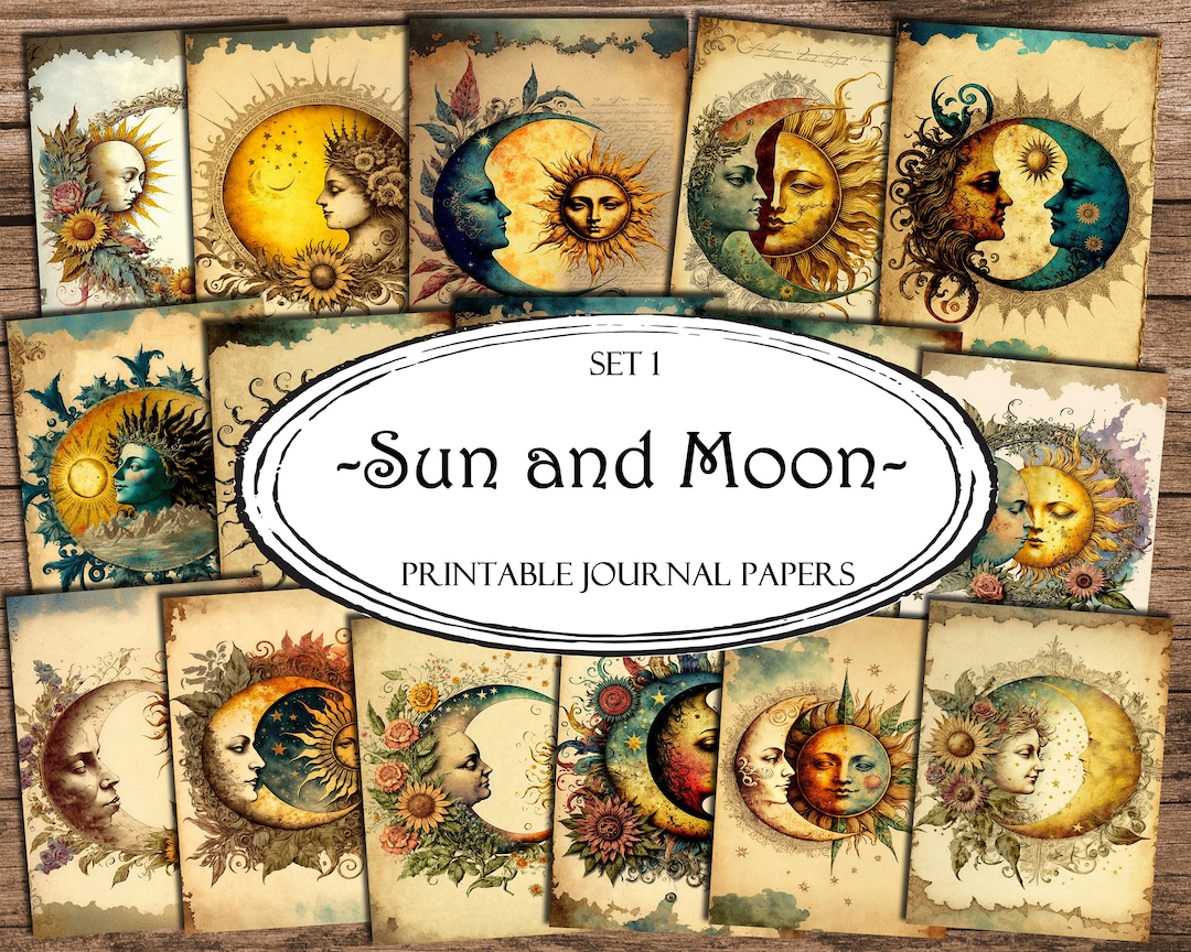 Sun and Moon Journal Papers, Scrapbooking Pages, Junk Journal Pages ...