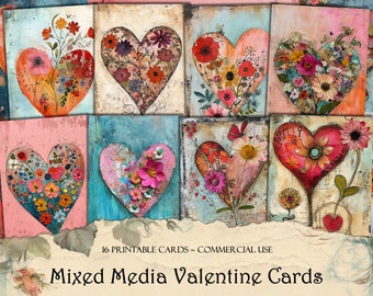 Mixed Media Valentine Cards: Floral Heart Journal & ATC Cards (digital ...