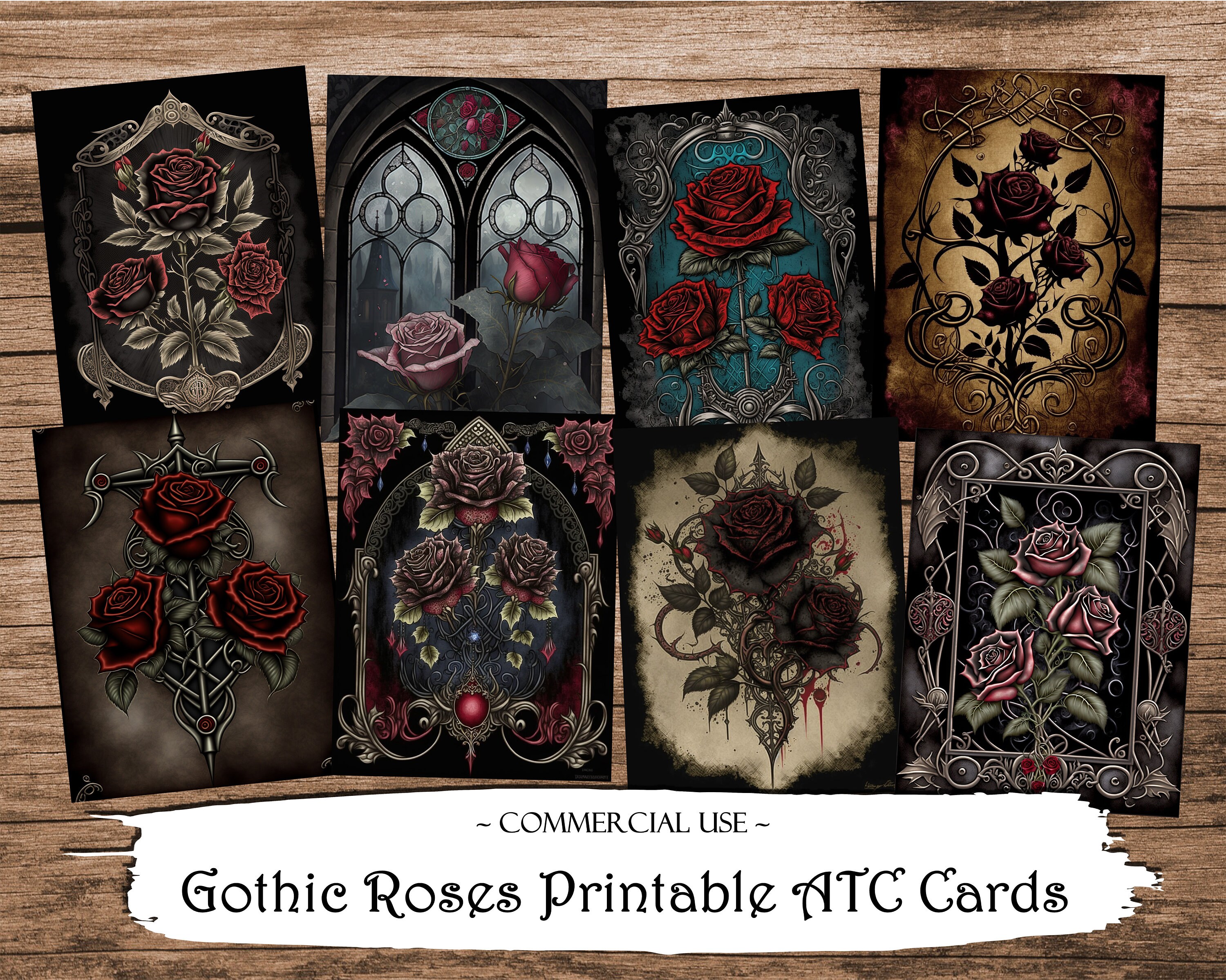Gothic Roses Printable ATC Cards: Junk Journal Ephemera (digital ...
