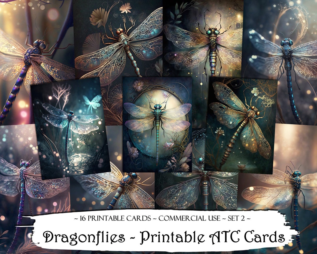 Dragonflies Printable ATC Cards: Junk Journal Ephemera (digital ...