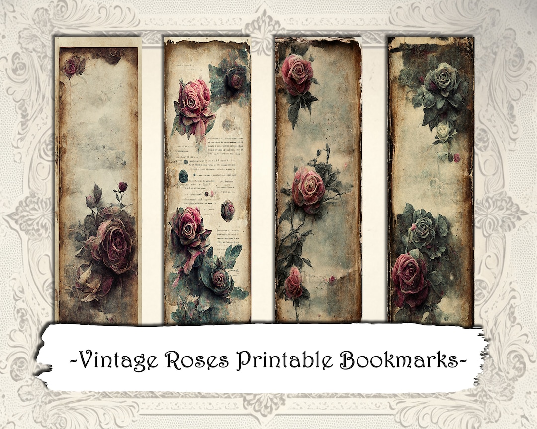 Vintage Roses Printable Bookmarks, Digital Bookmarks, Bookmarks Set ...