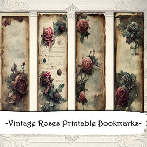 Vintage Roses Printable Bookmarks, Digital Bookmarks, Bookmarks Set ...