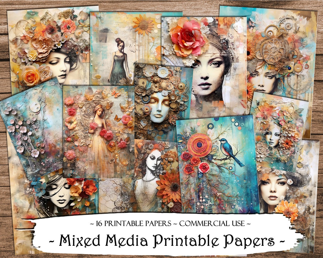 Mixed Media Printable Papers, Junk Journal Kit, Digital Papers ...