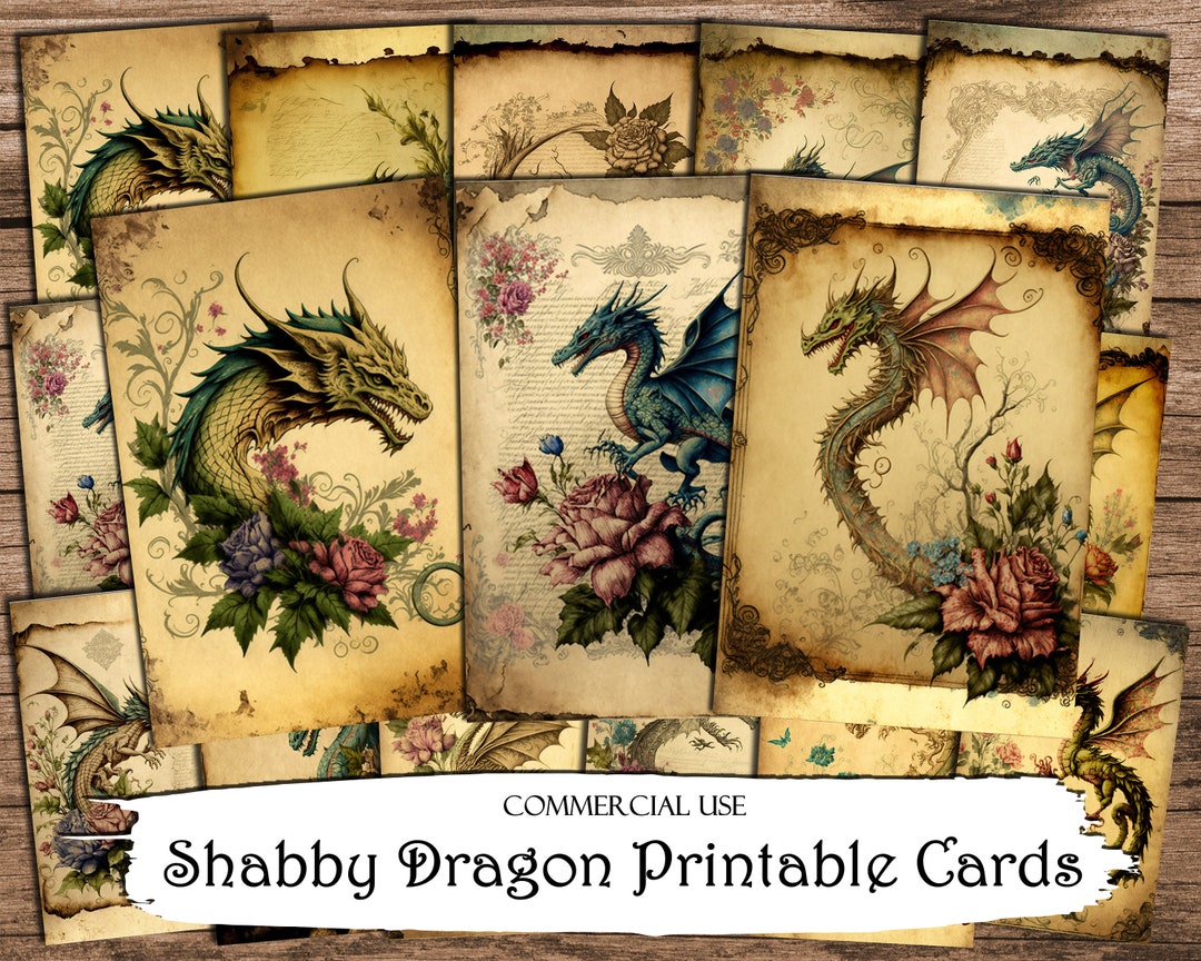 Shabby Dragon Cards, Junk Journal Cards, Digital Paper, Printable ...