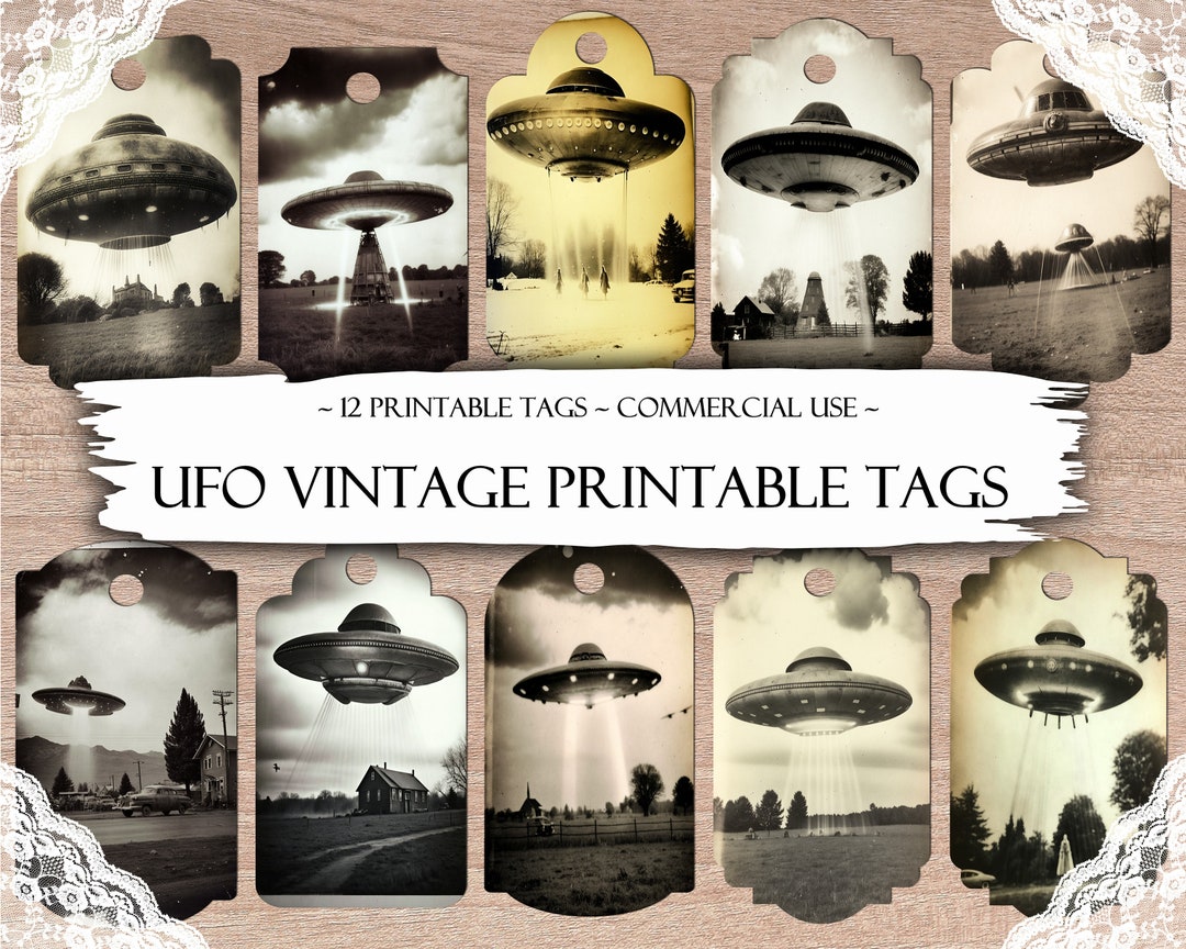 UFO Vintage Journal Tags, Printable Tags, Junk Journal Supplies ...