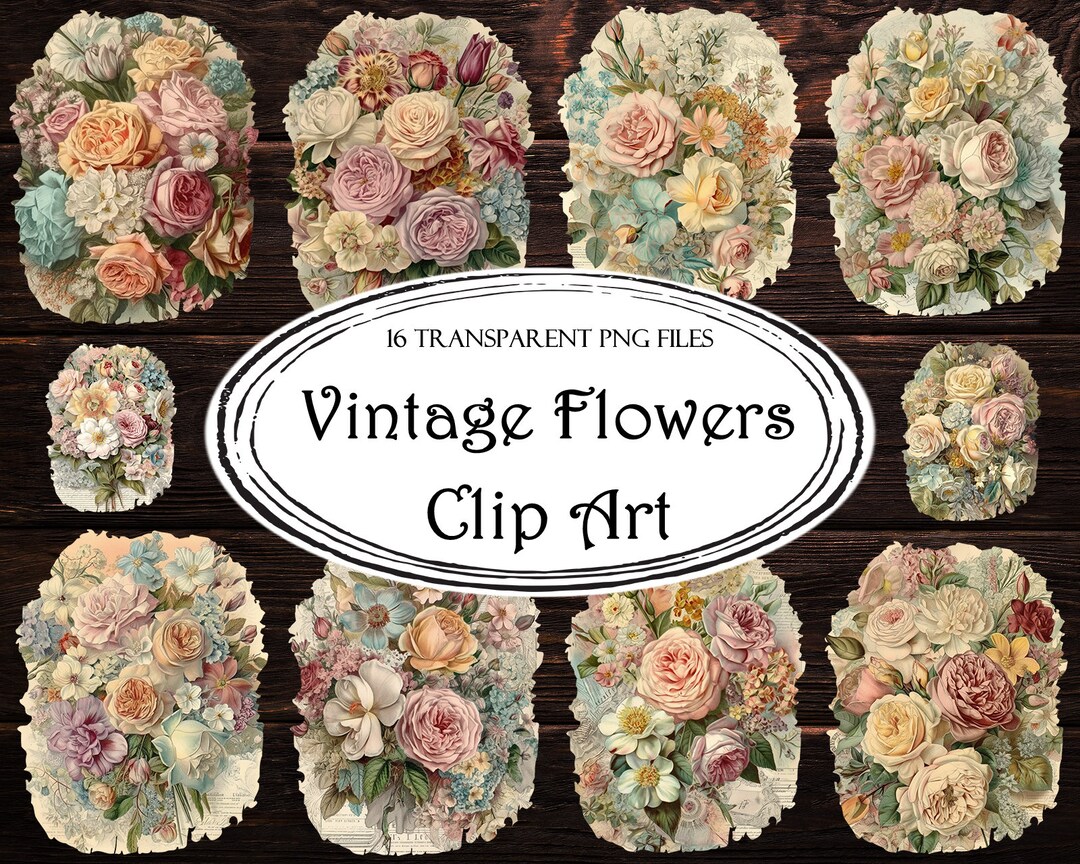 Vintage Flowers Clip Art, PNG Files, Transparent PNG, Clipart Graphics ...