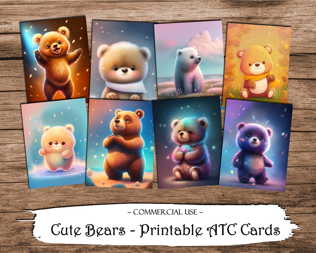 Cute Bears Printable ATC Cards, Junk Journal Cards, Digital Paper ...