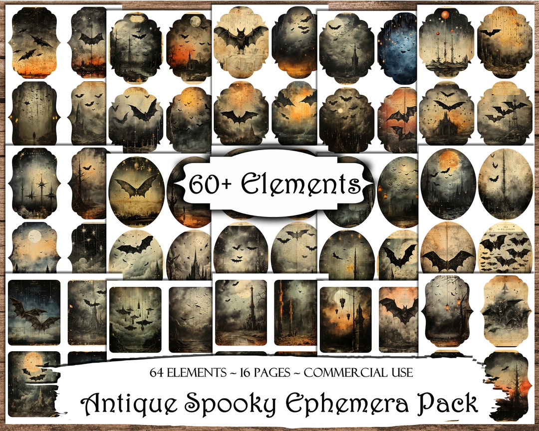 Antique Spooky Ephemera Pack, Junk Journal Kit, Scrapbooking, Scrapbook ...