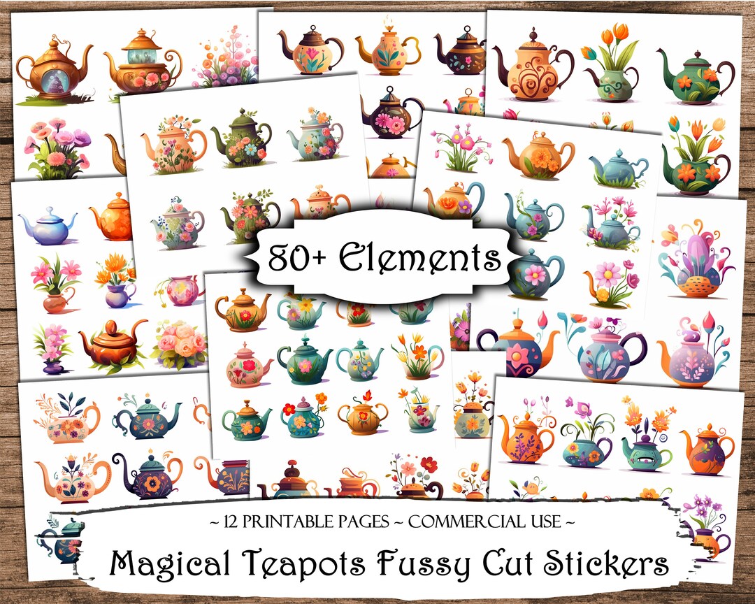 Magical Teapots Fussy Cut Stickers: Junk Journal Ephemera (digital ...