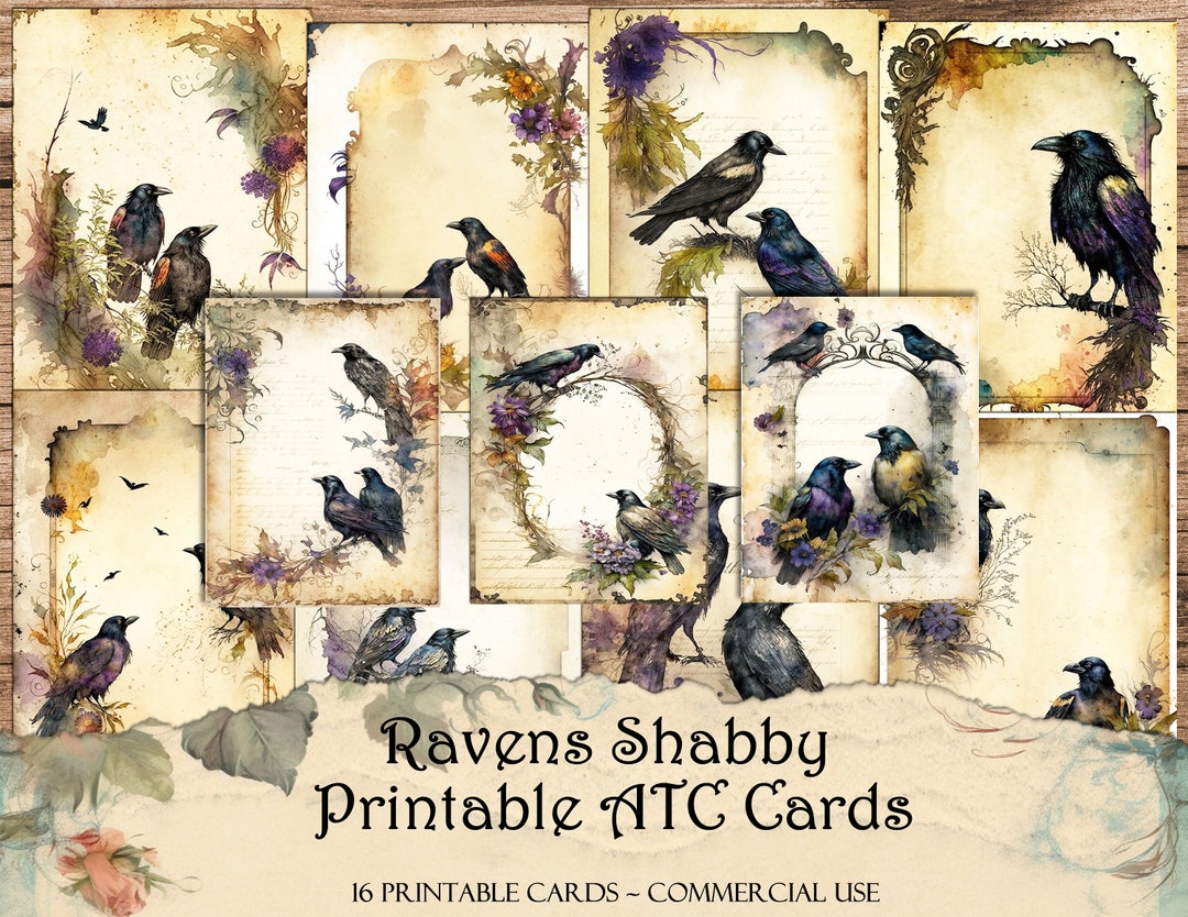 Ravens Shabby Printable ATC Cards, Junk Journal Kit, Scrapbooking ...