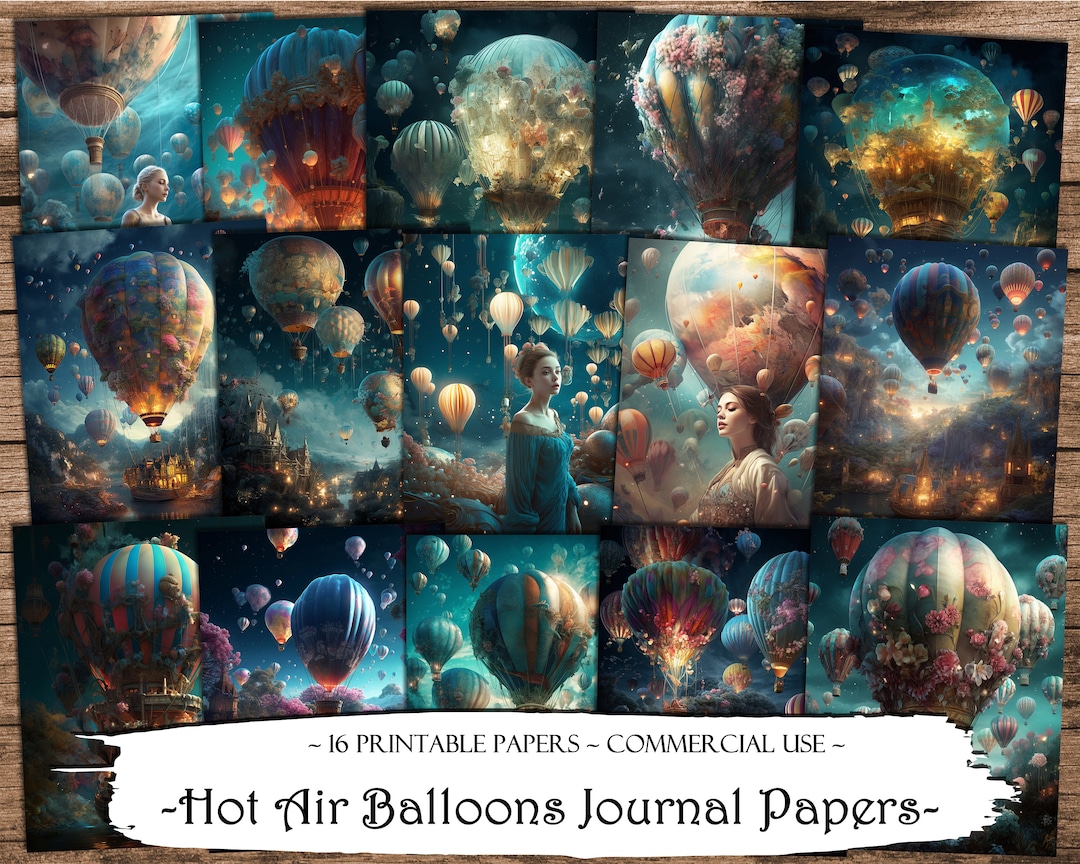 Hot Air Balloons Journal Papers, Scrapbooking Pages, Junk Journal Pages ...