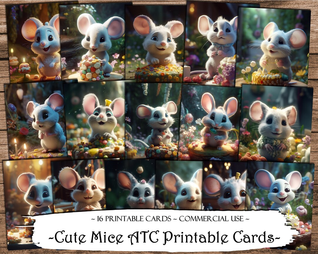 Cute Mice Printable ATC Cards, Junk Journal Cards, Digital Paper, Printable Journaling Cards ...