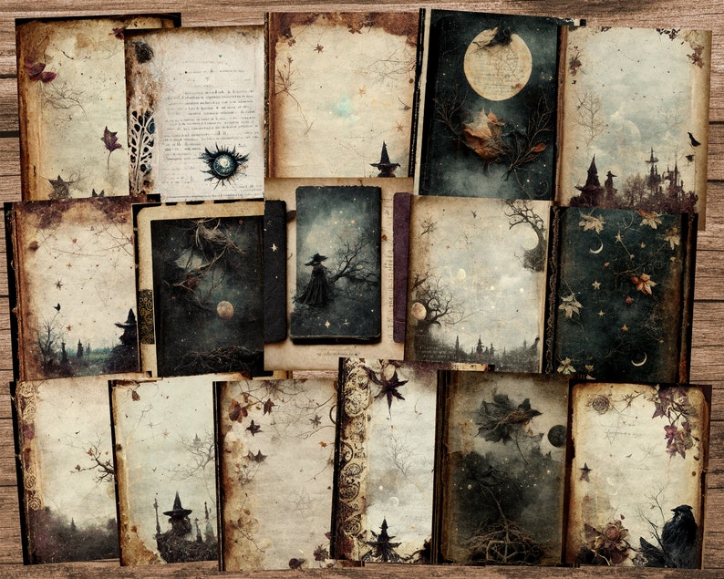 Witchy Distressed Journal Papers: Printable Scrapbook Ephemera (digital ...