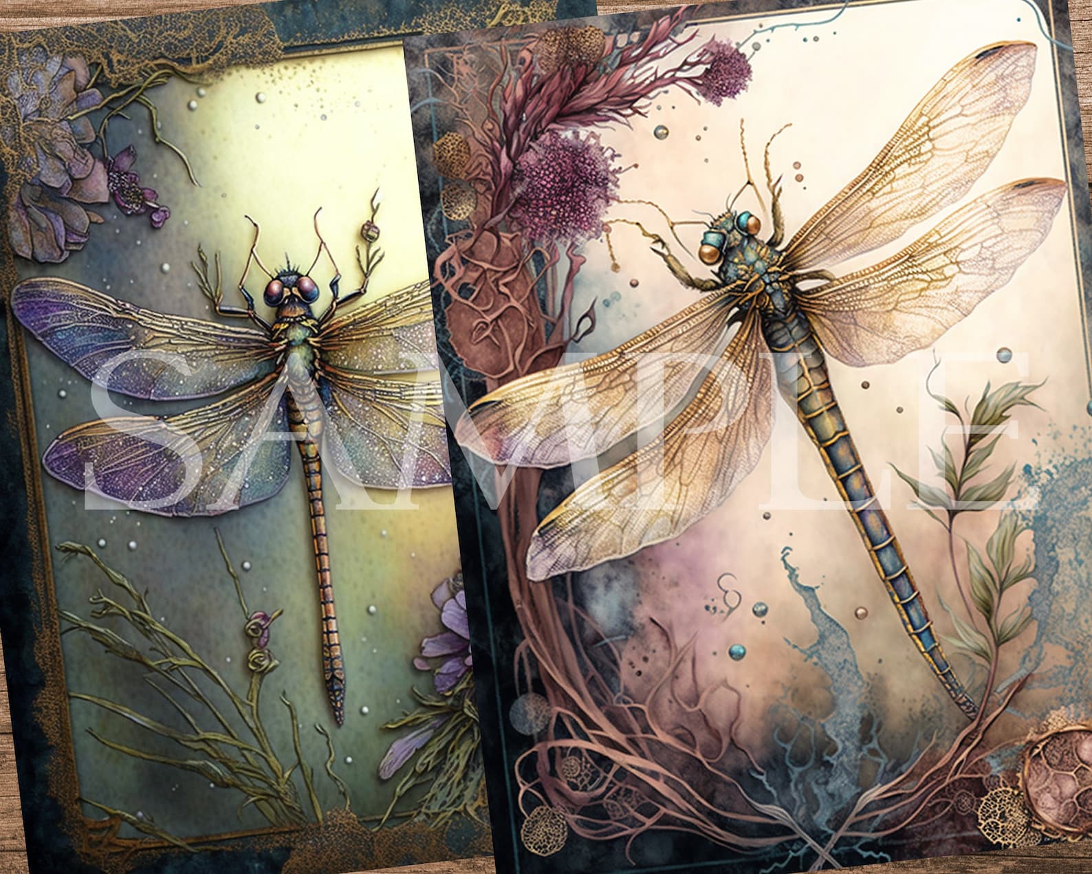 Dragonflies Printable ATC Cards, Junk Journal Cards, Digital Paper ...