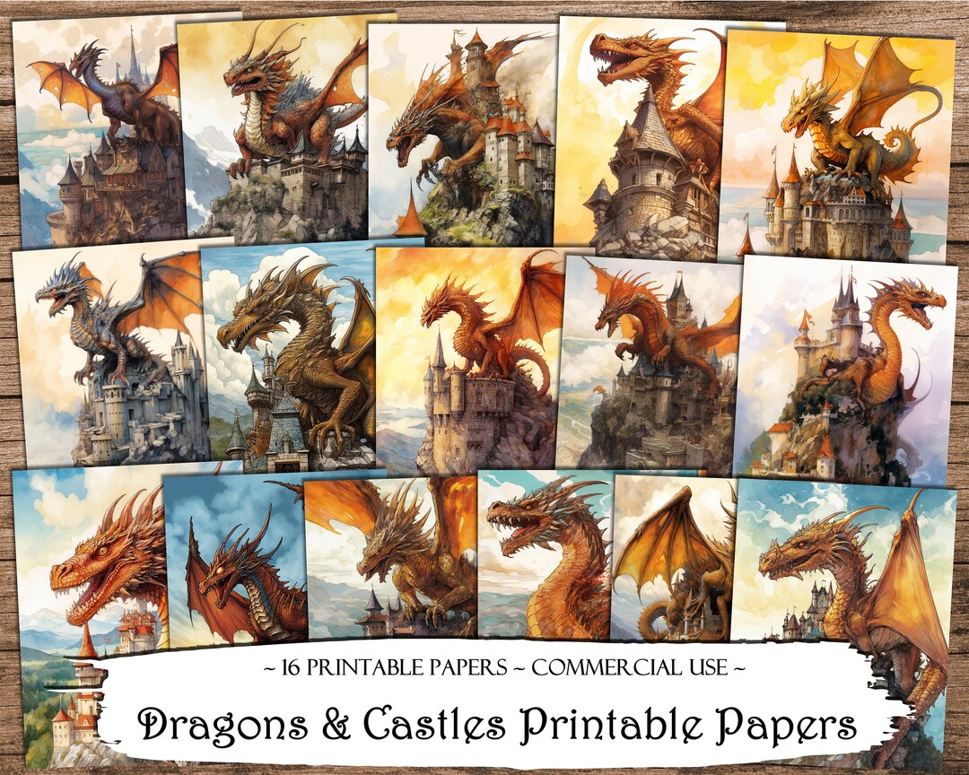 Dragons and Castles Printable Papers: Junk Journal Ephemera (digital ...