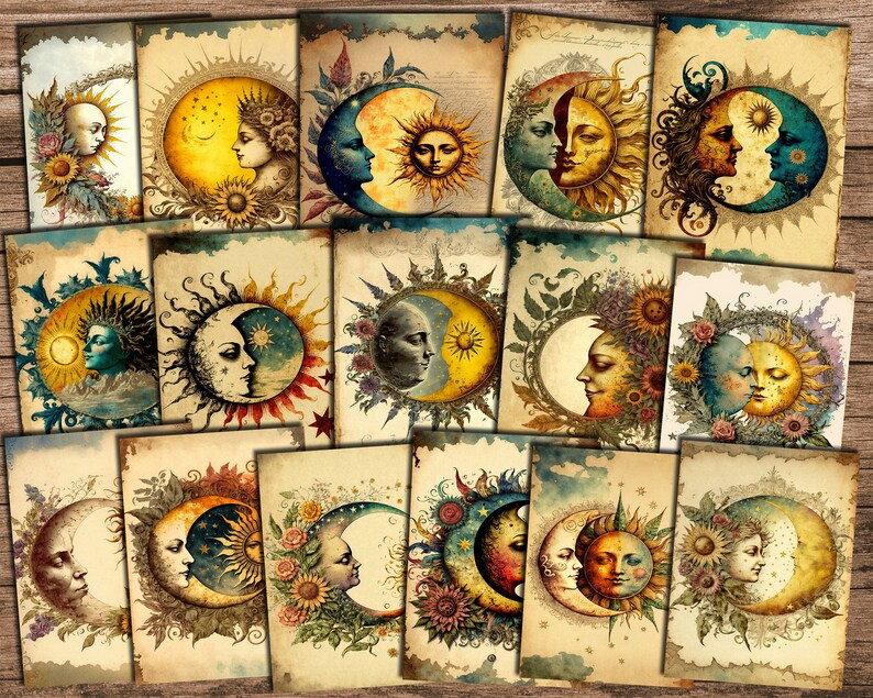 Sun and Moon Journal Pages: Printable Scrapbook Ephemera (digital Paper ...