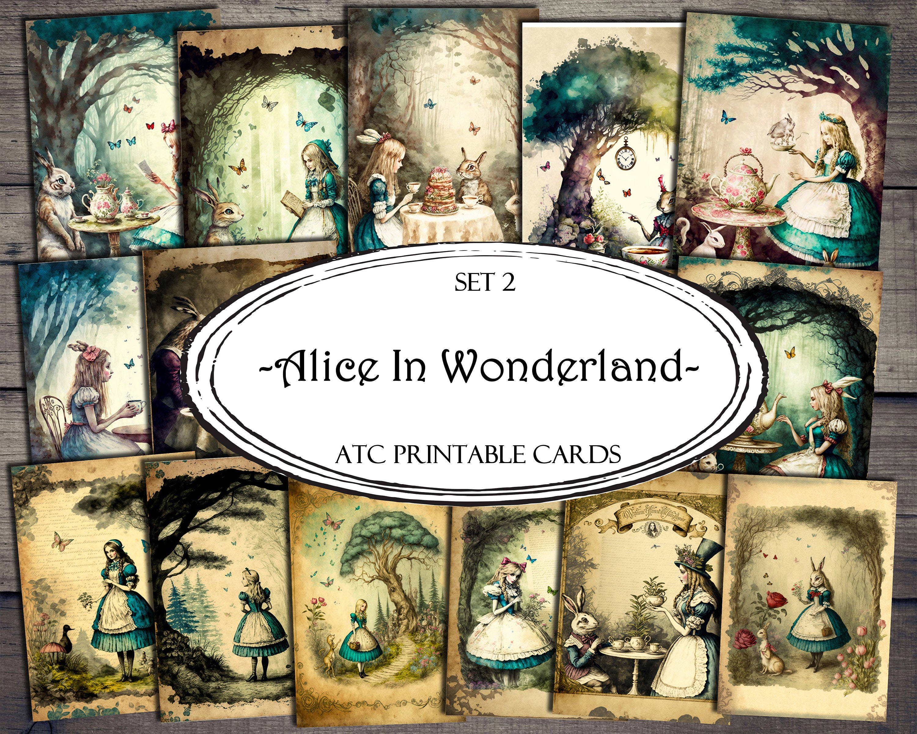 Alice in Wonderland ATC Cards Junk Journal Cards Digital - Etsy