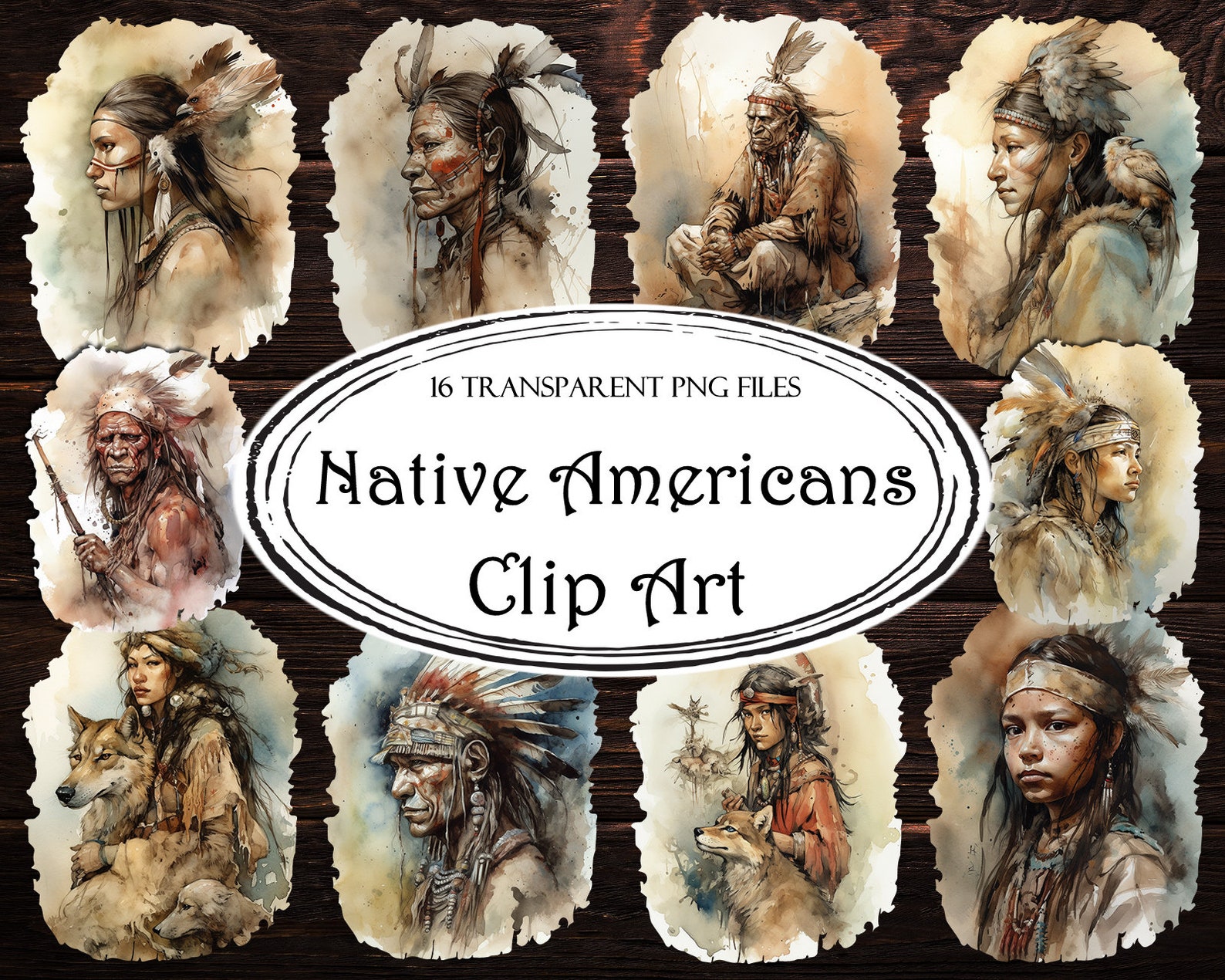 Native Americans Clip Art: Watercolor PNG Graphics (digital Download ...