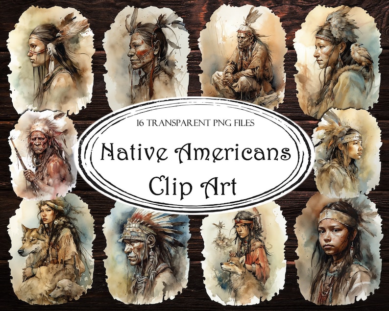 Native Americans Clip Art: Watercolor PNG Graphics (digital Download ...