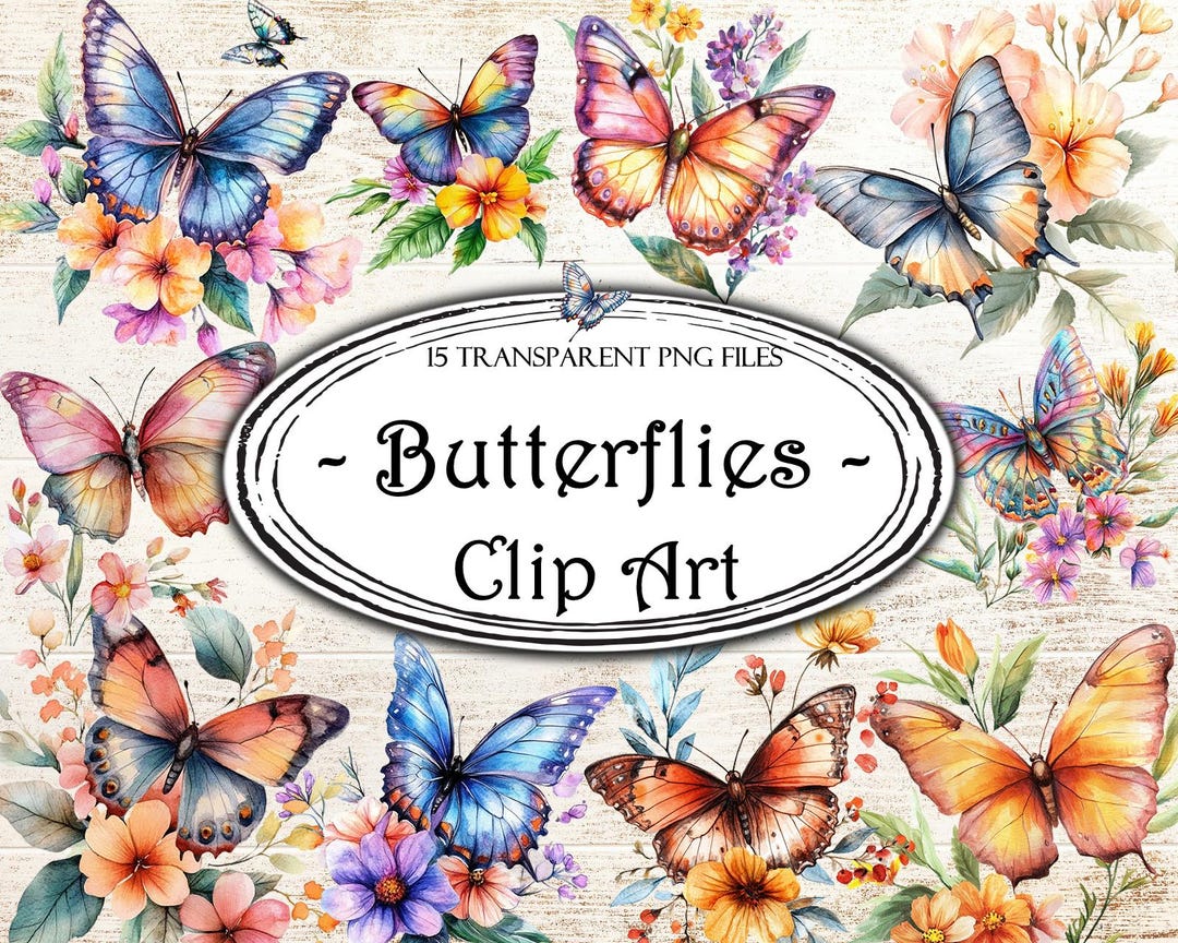 Butterfly Clipart: Watercolor PNG Files for Scrapbooking (digital ...