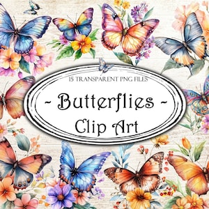 Butterfly Clipart: Watercolor PNG Files for Scrapbooking (digital ...