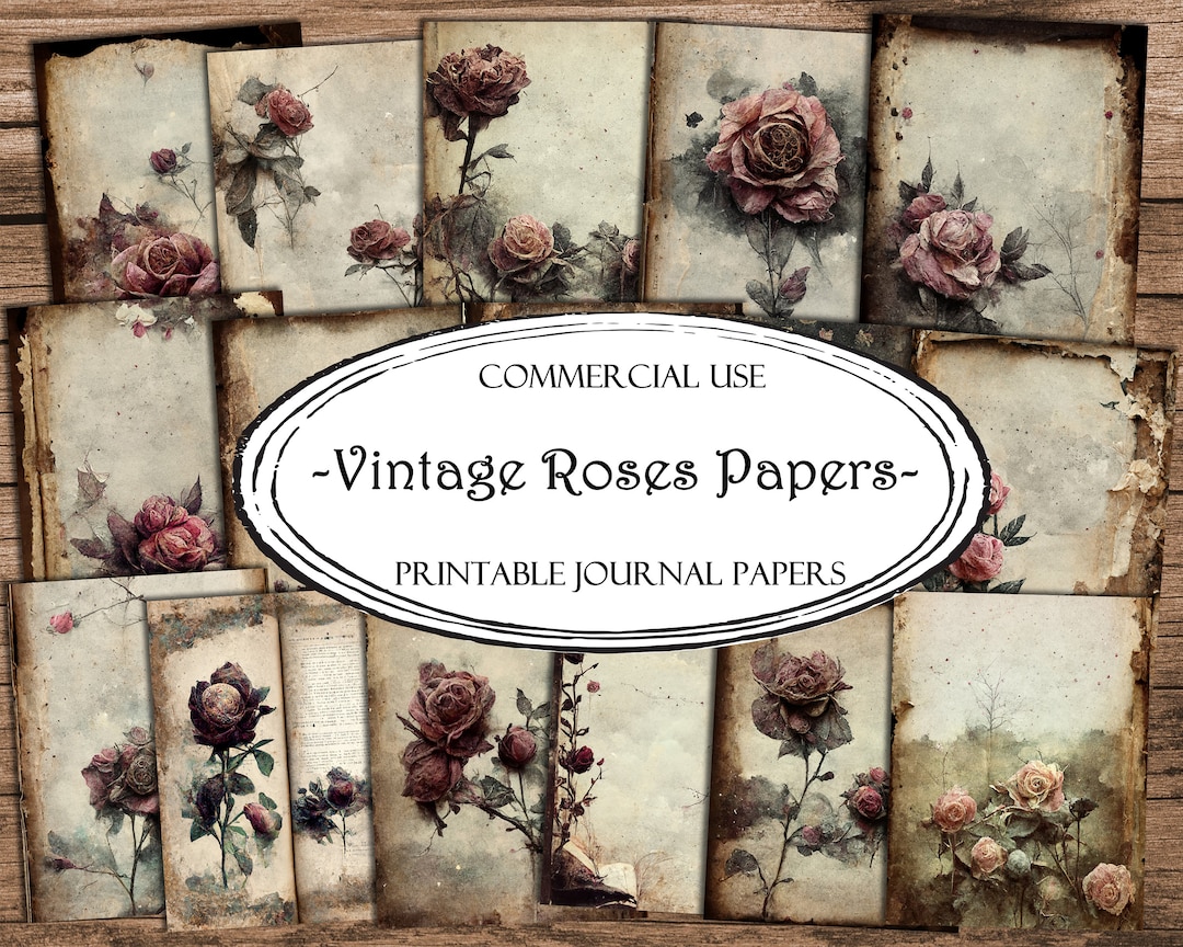 Vintage Roses Journal Pages: Printable Ephemera, Scrapbook Paper ...