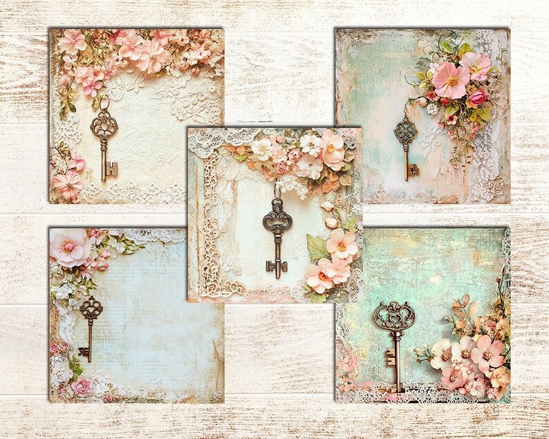 Shabby Chic Keys Digital Paper: Printable Scrapbook Kit (digital ...