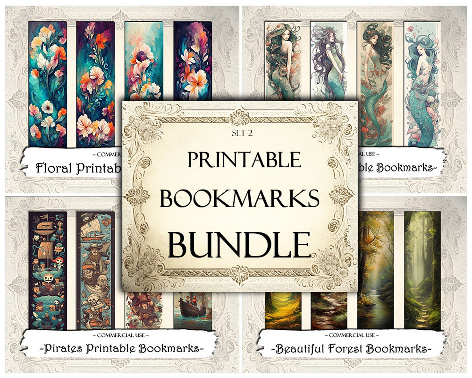 Printable Bookmarks Bundle 2, Digital Bookmarks, Bookmarks Set, Junk ...