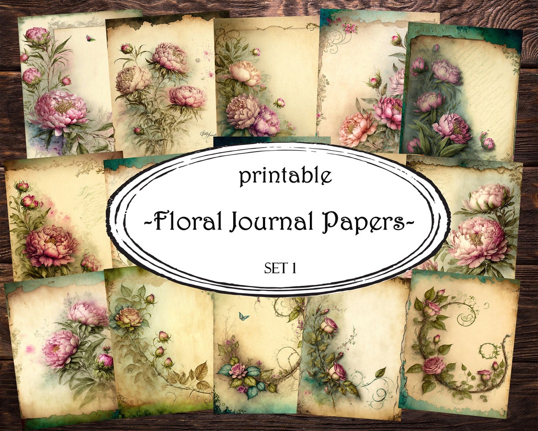 Printable Floral Journal Pages: Vintage Ephemera, Scrapbook Paper ...