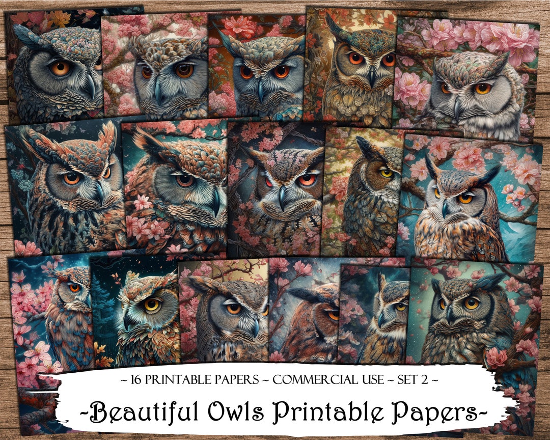 Beautiful Owls Printable Papers, Junk Journal, Printable Ephemera ...