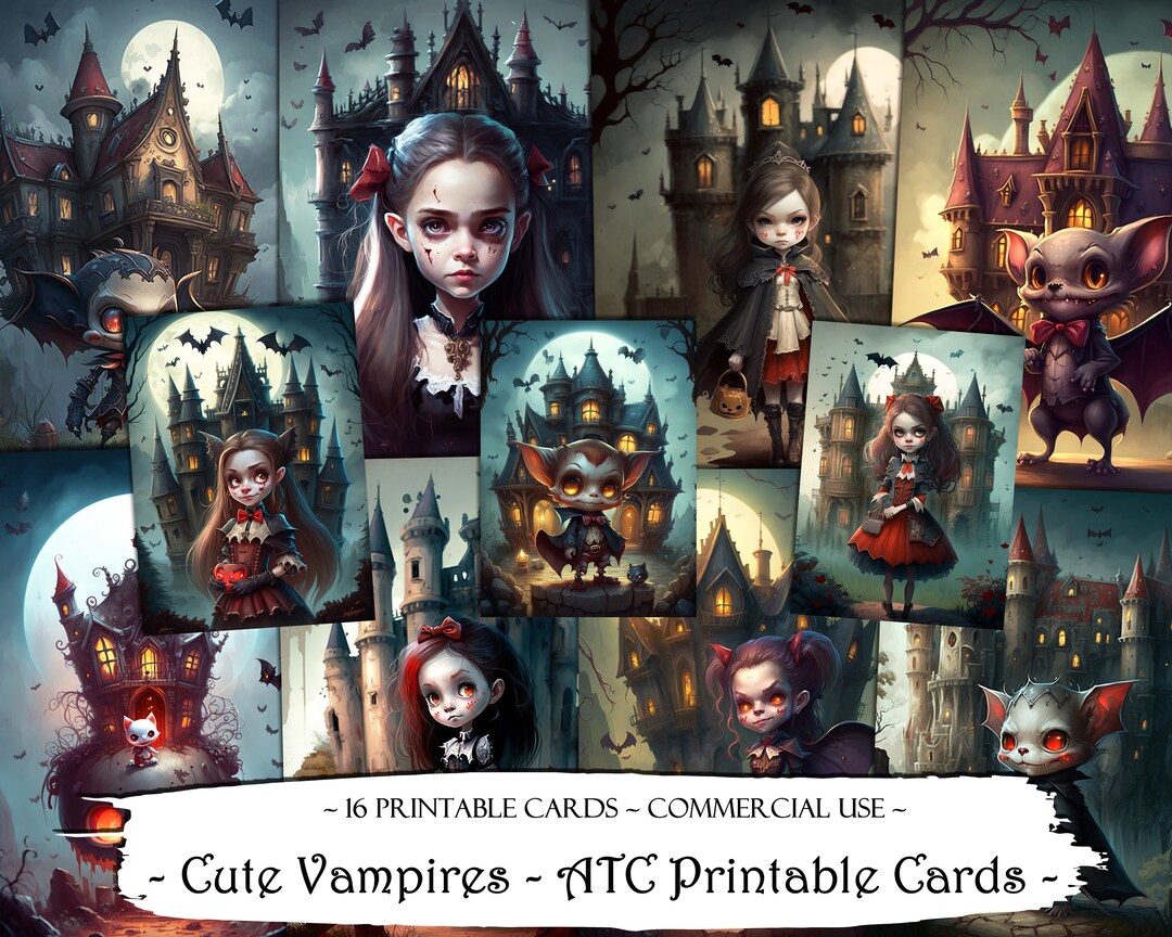 Cute Vampires ATC Cards, Junk Journal Cards, Digital Paper, Printable ...