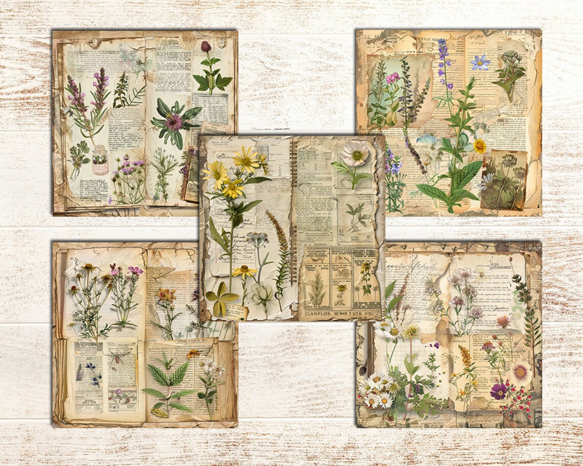 Vintage Herbs Digital Paper: Botanical Scrapbook Kit (digital Download ...