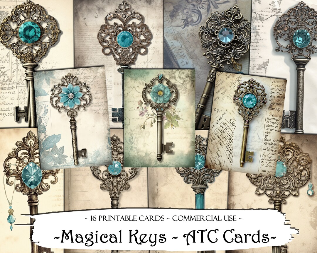 Magical Keys ATC Cards, Junk Journal Cards, Digital Paper, Printable ...