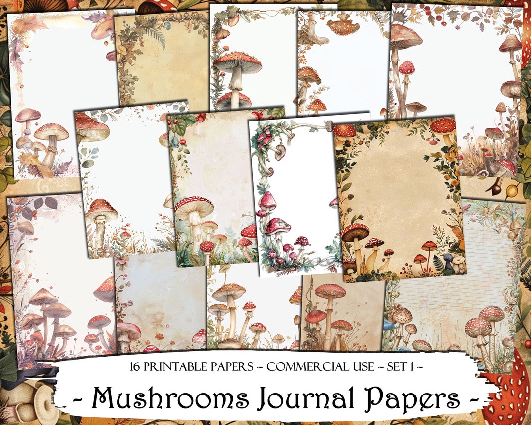 Mushroom Journal Papers: Vintage Ephemera, Scrapbook Kit (digital ...