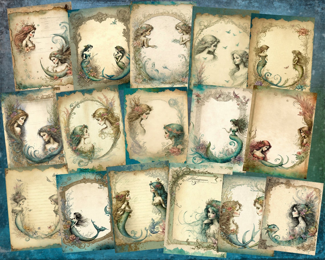 Printable Mermaids Journal Papers Scrapbooking Pages Junk - Etsy