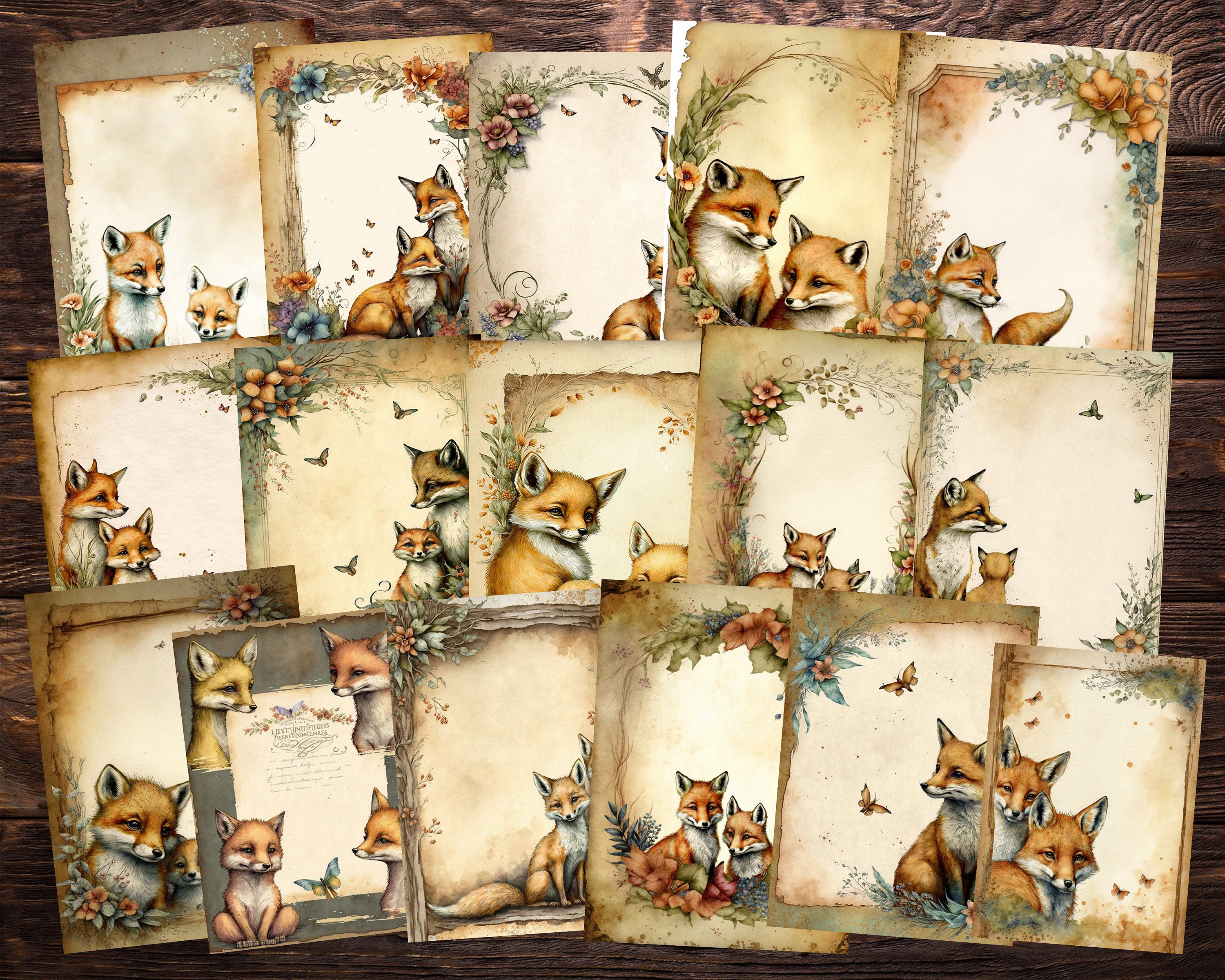 Printable Foxes Journal Papers Scrapbooking Pages Junk - Etsy