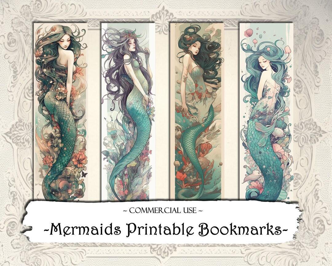 Mermaids Printable Bookmarks, Digital Bookmarks, Bookmarks Set, Junk ...