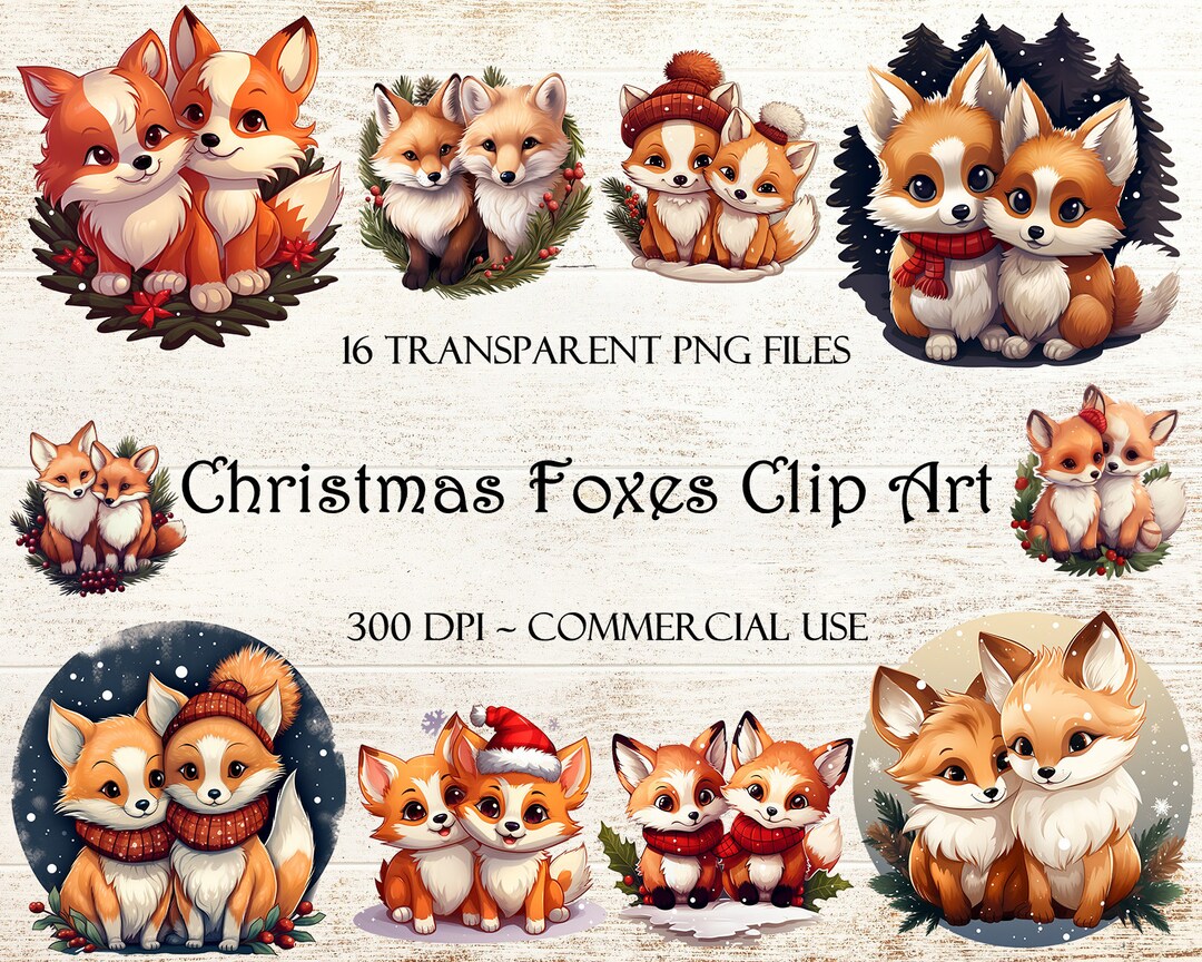 Christmas Foxes Clip Art: Transparent PNG Files (digital Download) - Etsy