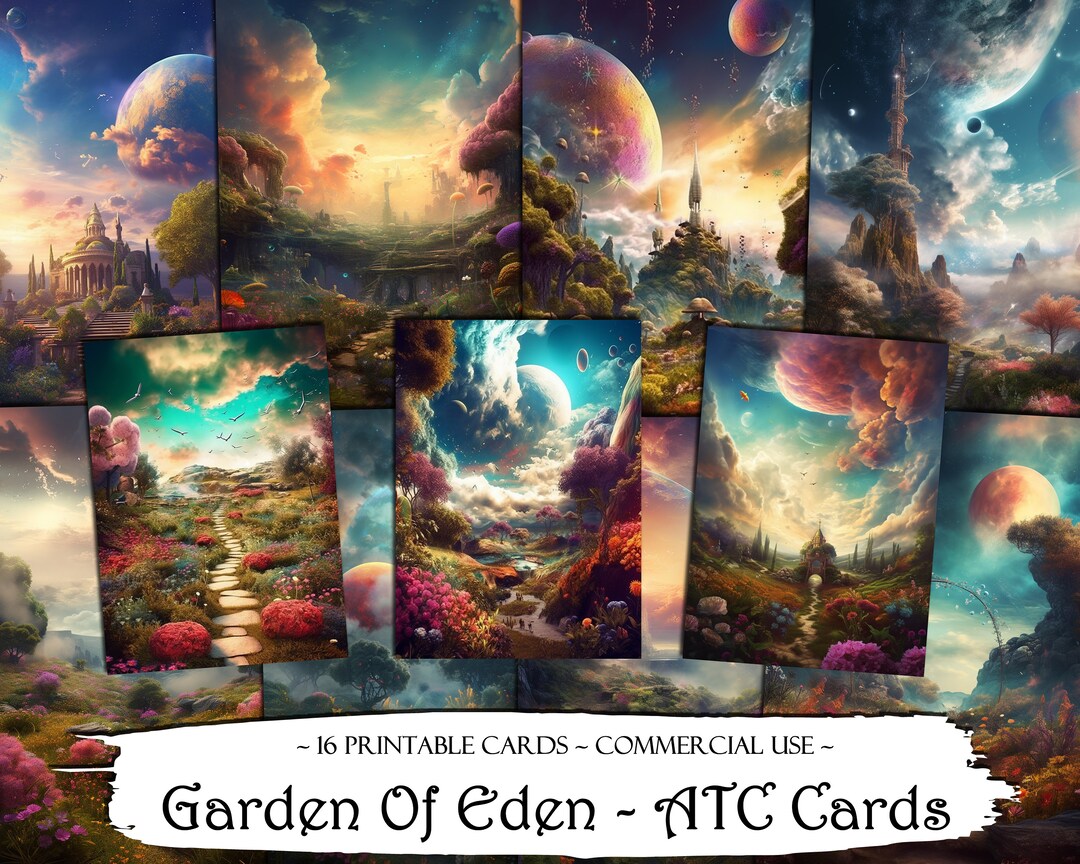 Garden of Eden Cards, Junk Journal Cards, Digital Paper, Printable ...