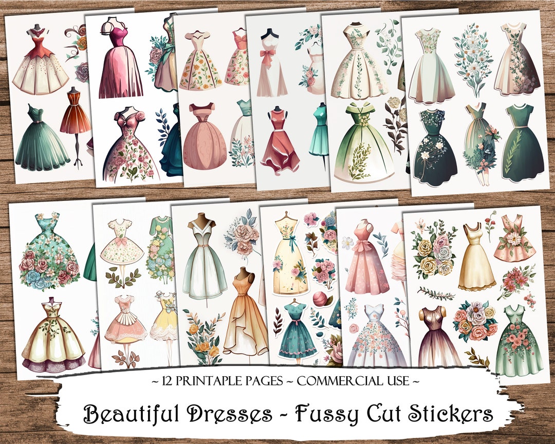 Dresses Fussy Cut Printable Stickers Junk Journal Printable - Etsy Polska