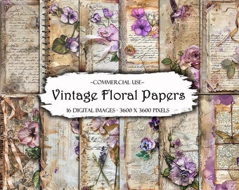 Vintage Roses Double Journal Pages, Junk Journal Kit, Printable Papers ...