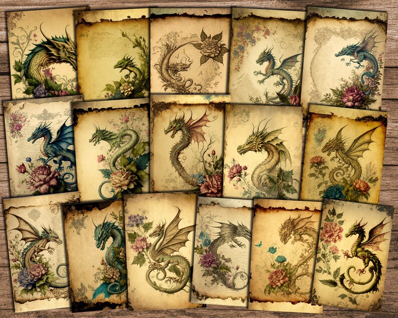 Shabby Dragon Cards Junk Journal Cards Digital Paper - Etsy