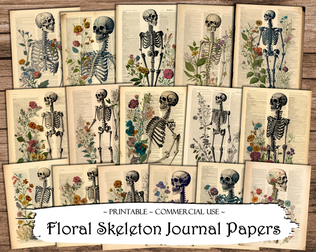 Floral Skeleton Journal Pages: Printable Scrapbook Ephemera (digital ...