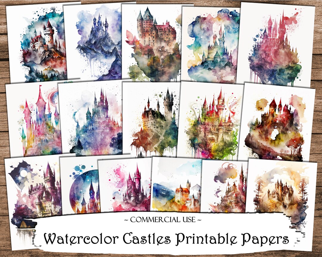 Watercolor Castles Journal Papers, Scrapbooking Pages, Junk Journal ...
