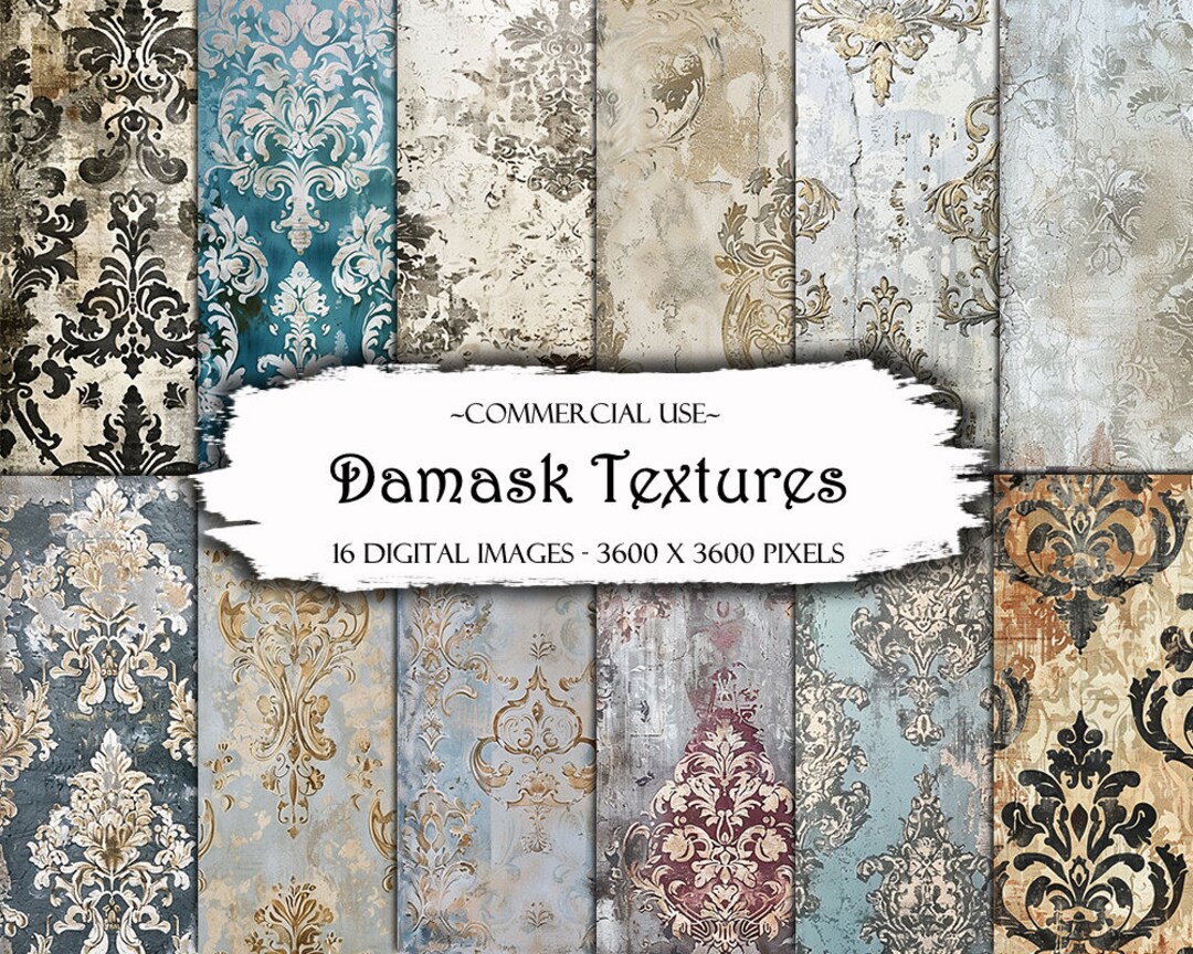 Damask Textures, Digital Papers, Printable Papers, Junk Journal Kit ...